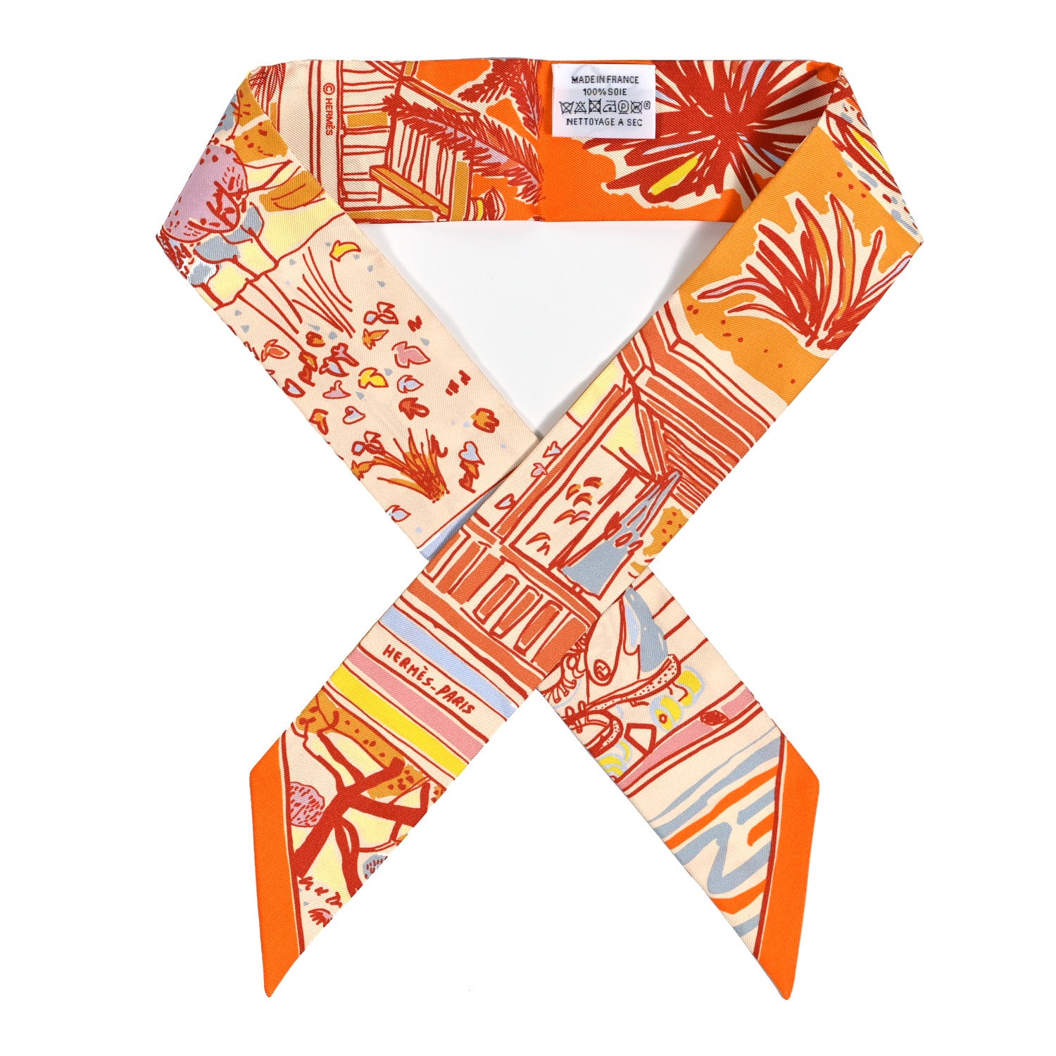 Hermes Silk Rayures D'ete Twilly Orange Corail Bleu 1182633 – FASHIONPHILE