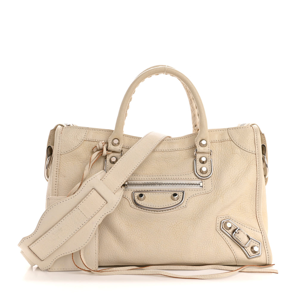 Balenciaga Chevre Silver Metallic Edge Hardware S City Blanc Neige ...