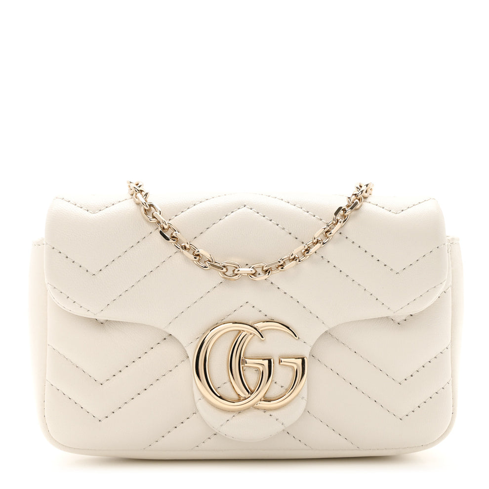 Gucci Lambskin Matelasse Mini GG Marmont Shoulder Bag White 1782913 ...