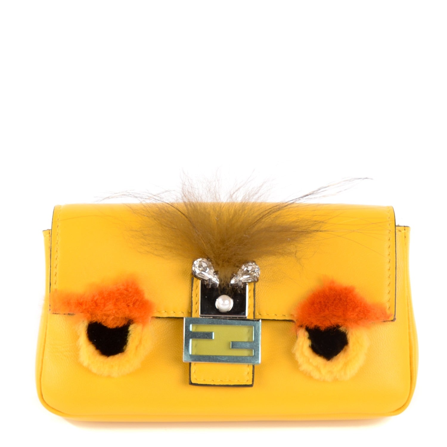 Fendi Nappa Rabbit Fox Fur Micro Buggie Baguette Sunflower 117808 ...