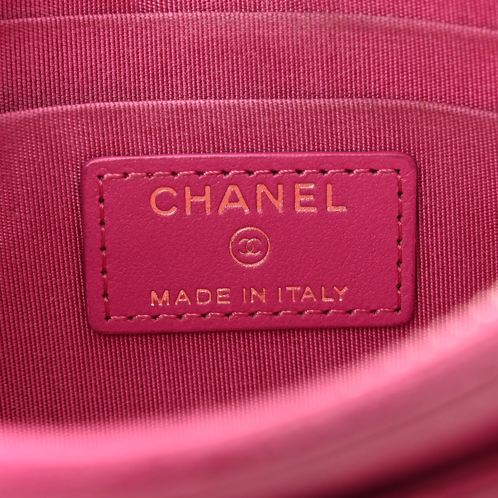 Chanel Lambskin Camellia Embossed Classic Zip Pouch Pink 1889436 ...