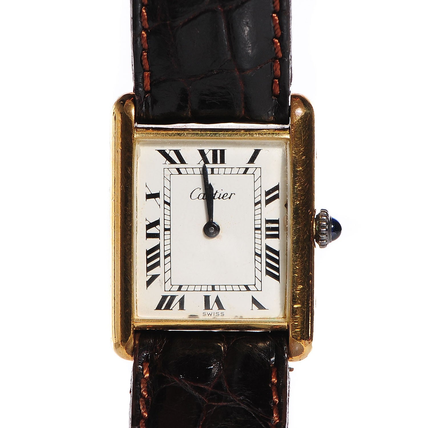 Cartier Sterling Silver Vermeil Alligator 20mm Must de Cartier Tank ...