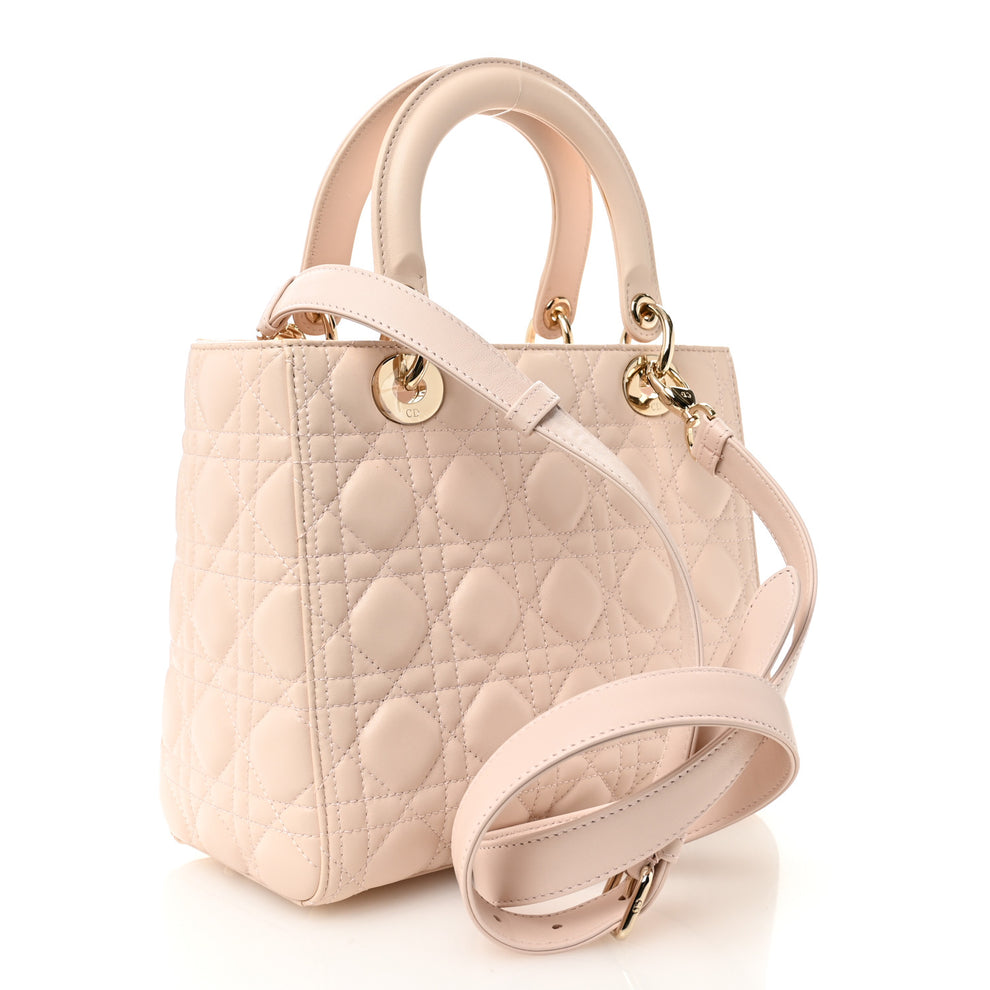 Christian Dior Lambskin Cannage Medium Lady Dior Powder Pink 1785191 ...