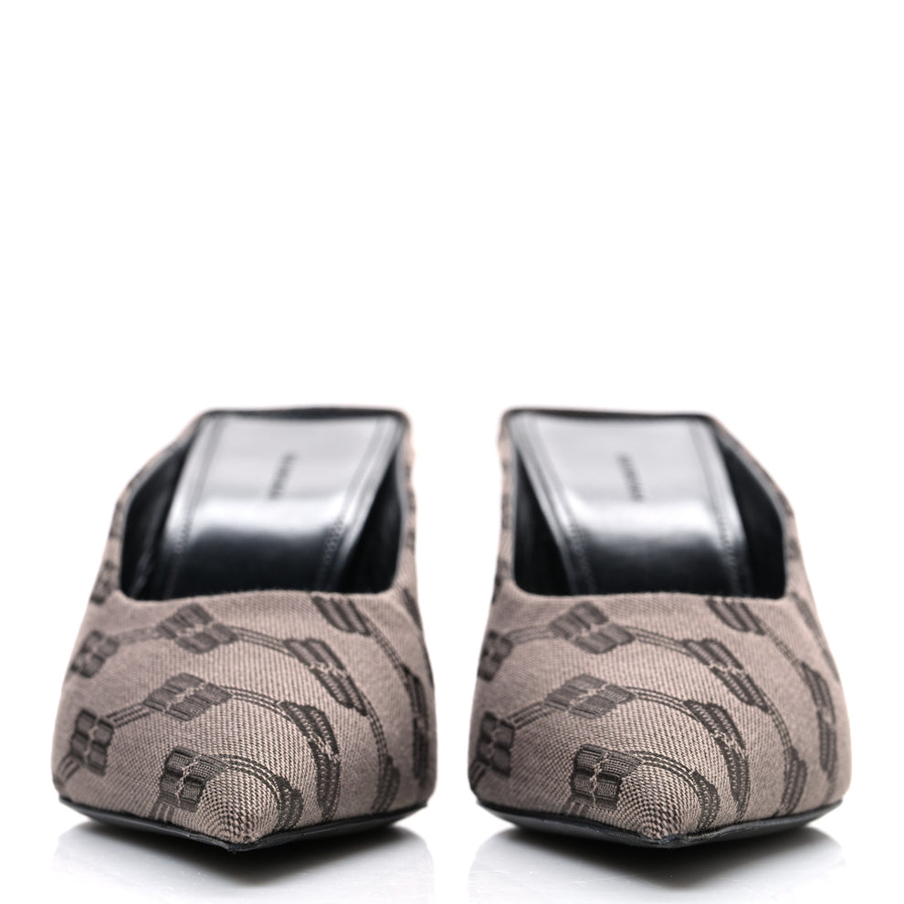 Balenciaga BB Monogram Square Knife 80mm Mule Pumps 38.5 Dark Mink Grey ...