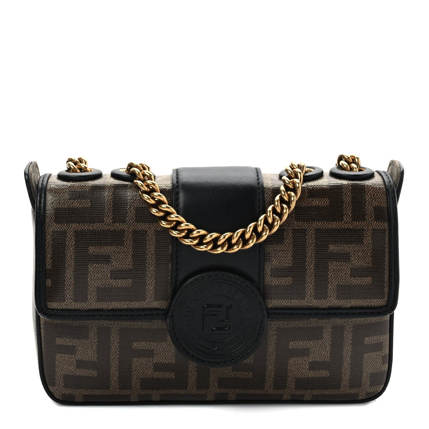 Fendi Glazed Fabric Vitello Century FF 1974 Stamp Patch Mini Double F ...