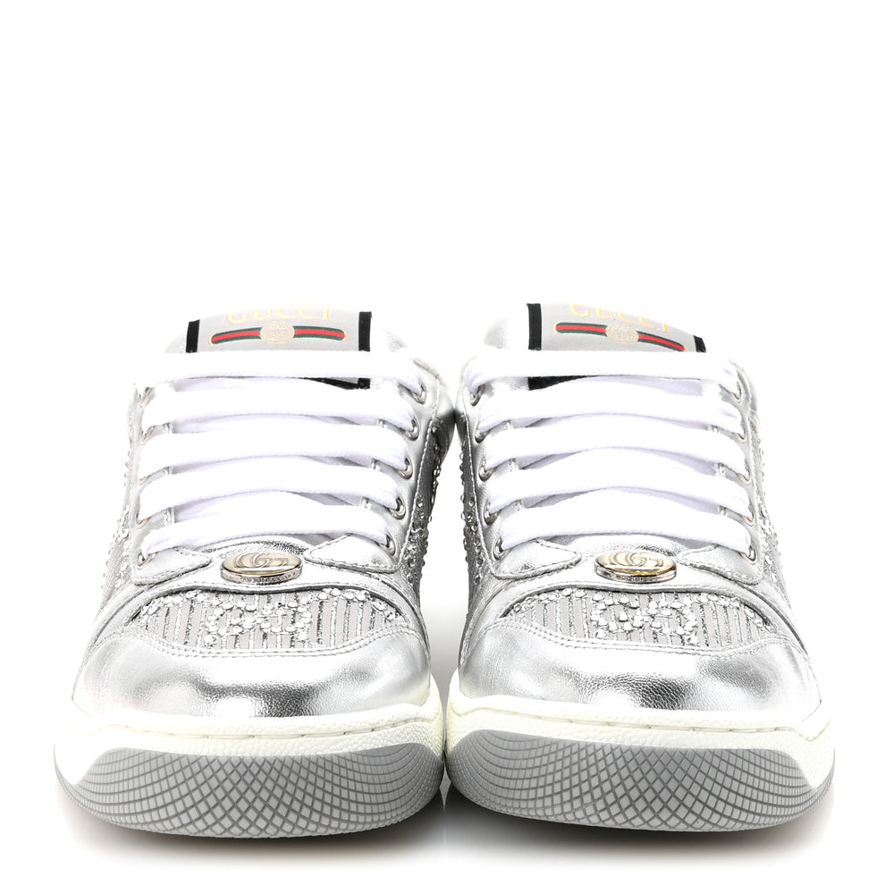 Gucci Metallic Nappa Silk Crystals Womens Screener Sneakers 36.5 Silver ...