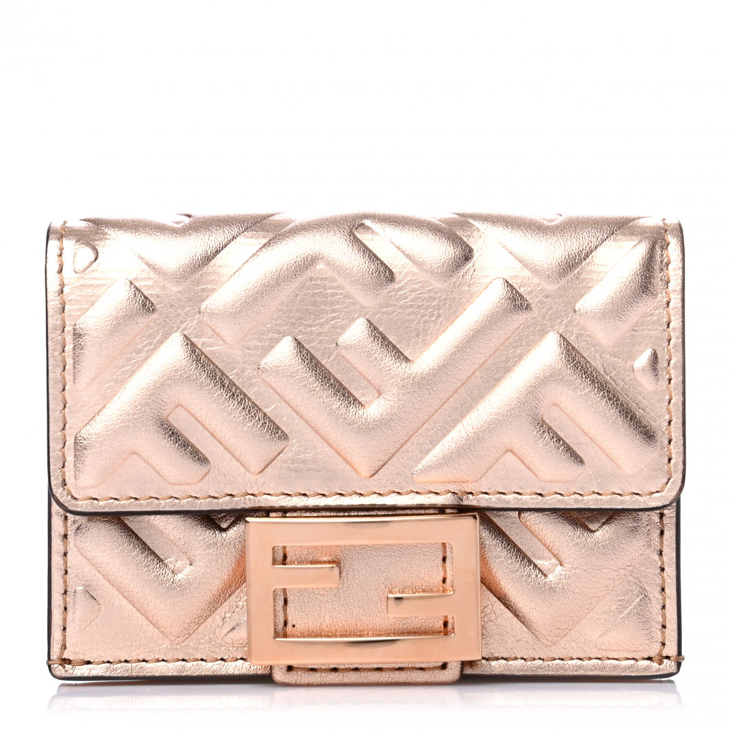 Fendi Vitello Laminato FF 1974 Embossed Micro Tri-Fold Wallet Rame ...