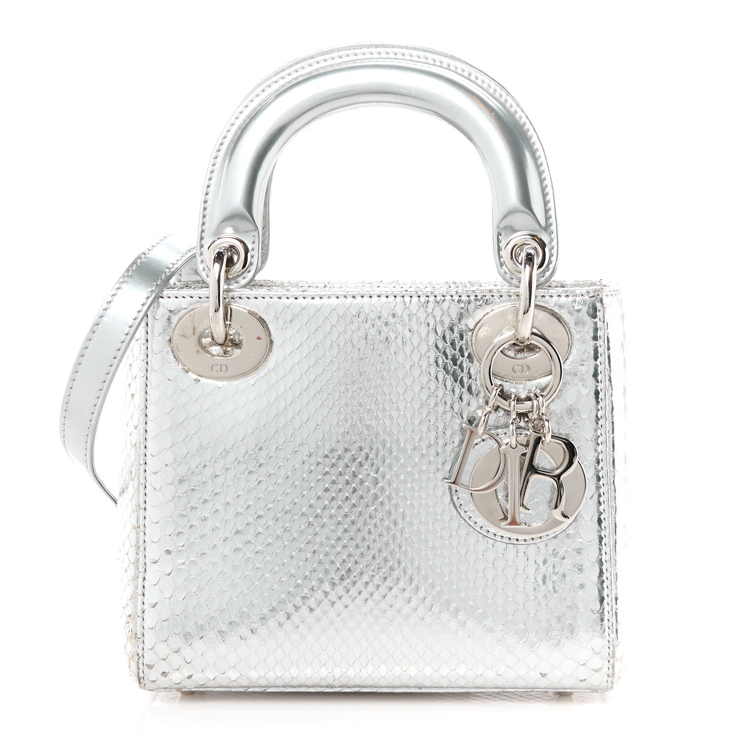 Christian Dior Metallic Snakeskin Mini Lady Dior Silver 1481520 ...