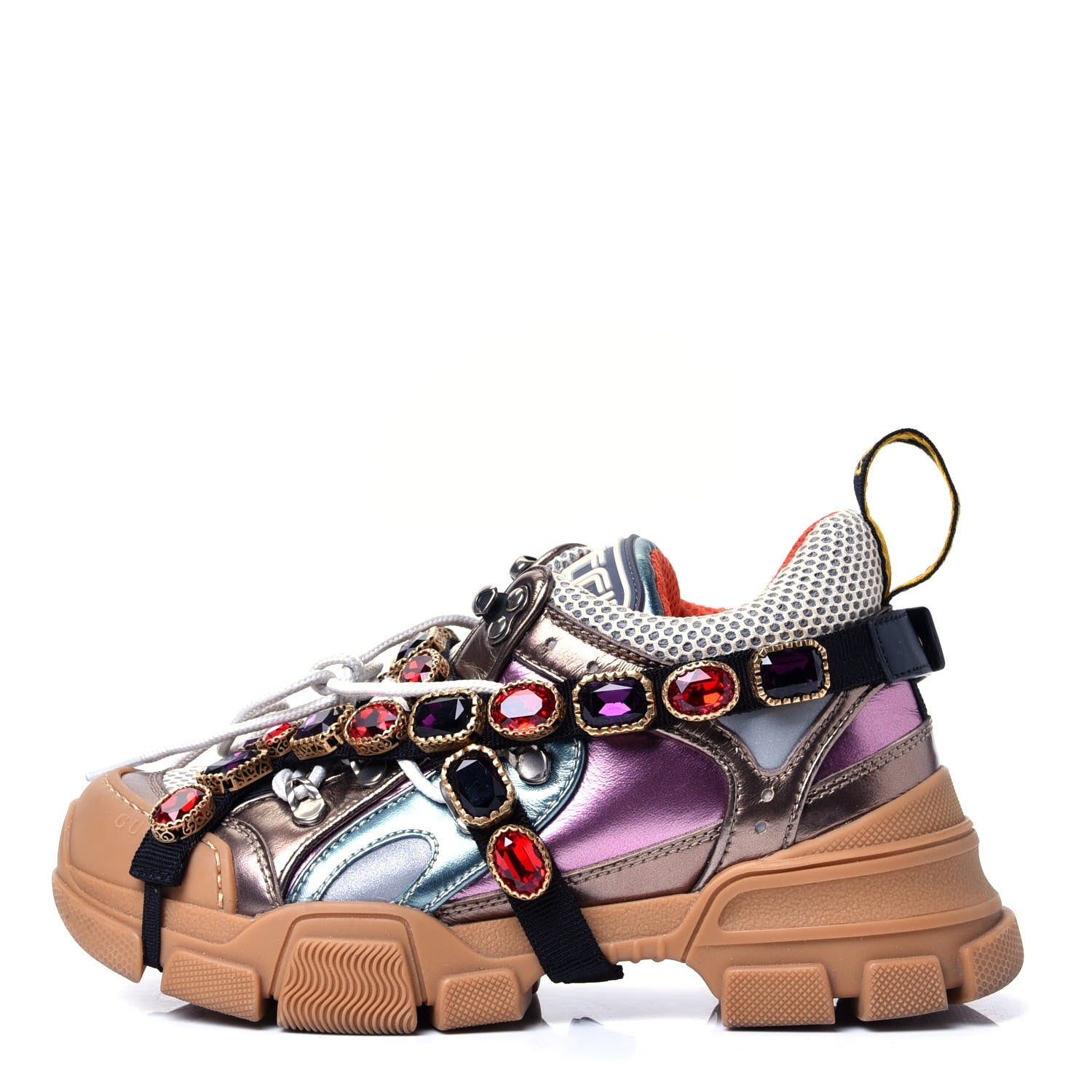 Gucci X SEGA Metallic Calfskin Mesh Removable Crystals Womens Flashtrek ...