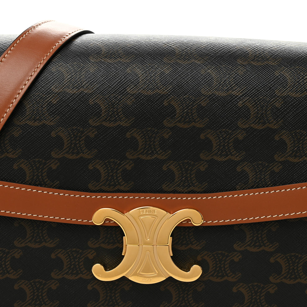 Celine Triomphe Canvas Calfskin Medium Triomphe Bag Tan 1789964 ...