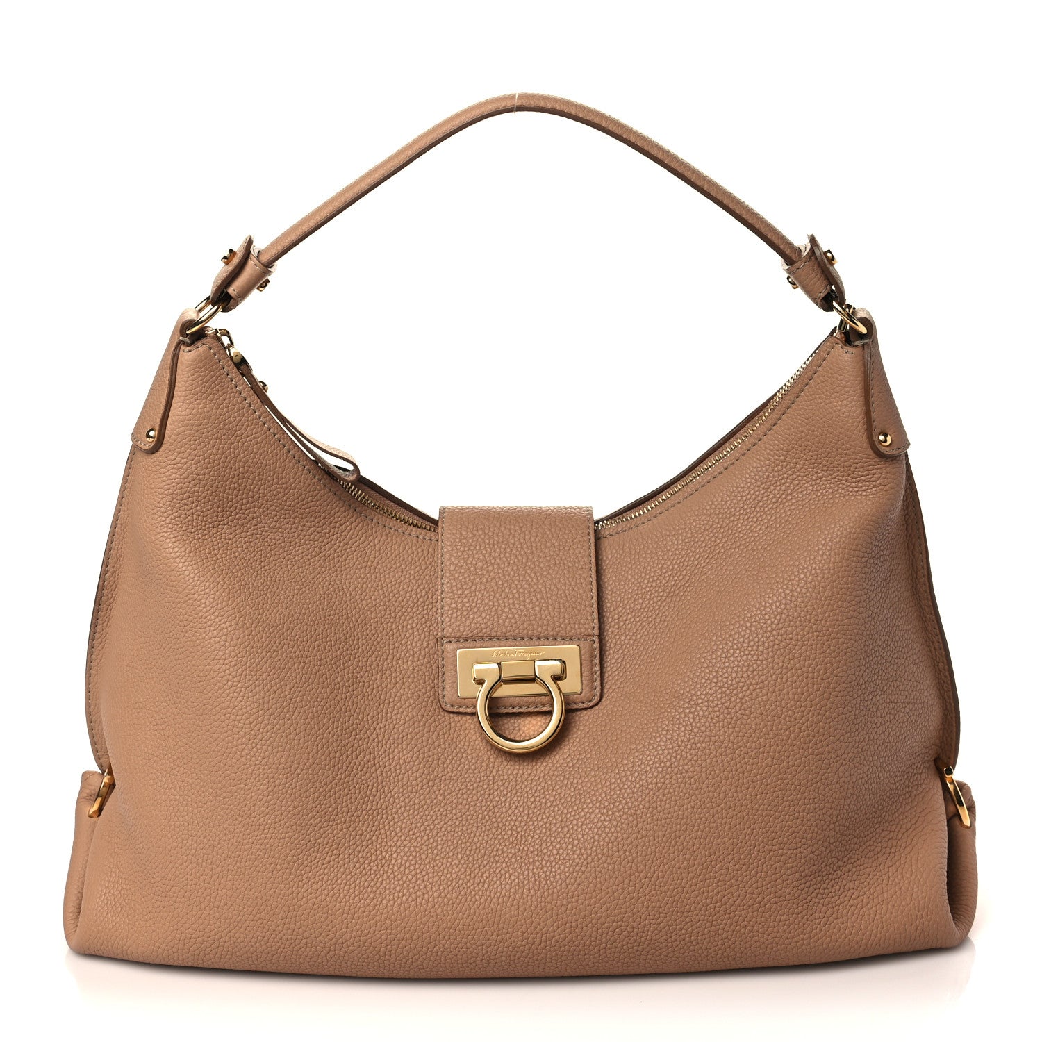 Salvatore Ferragamo Calfskin Fanisa Gancini Hobo Natural 1132483 ...