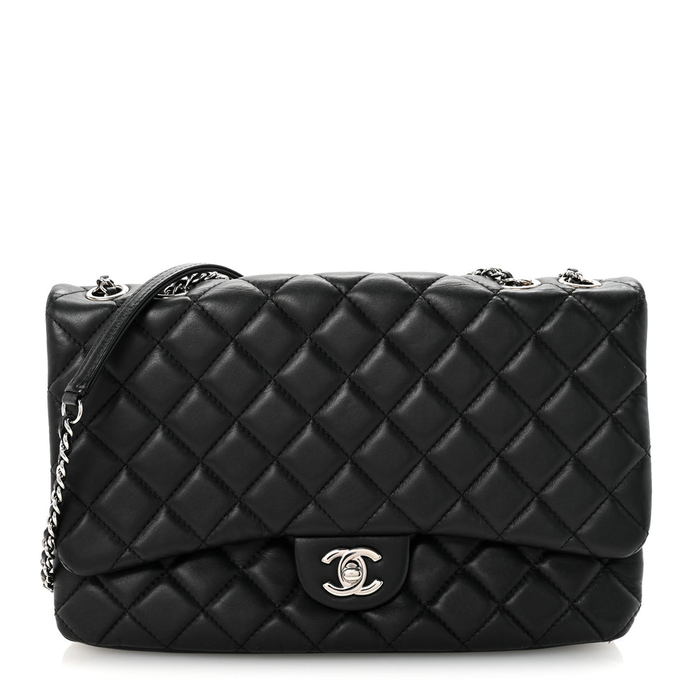 Chanel Lambskin Quilted Jumbo Chanel 3 Flap Bag Black 1773767 ...