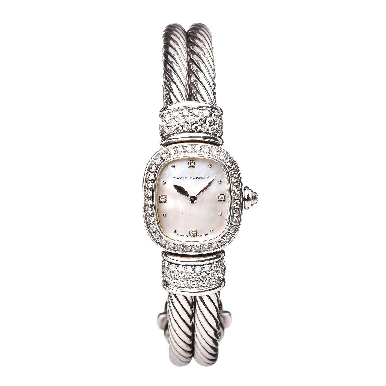 David Yurman Sterling Silver Diamond Bezel Mother of Pearl 19mm Cable ...