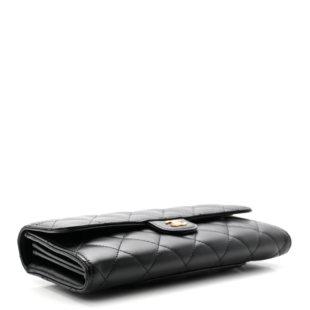 Chanel Lambskin Quilted Large Gusset Flap Wallet Black 1892315 ...