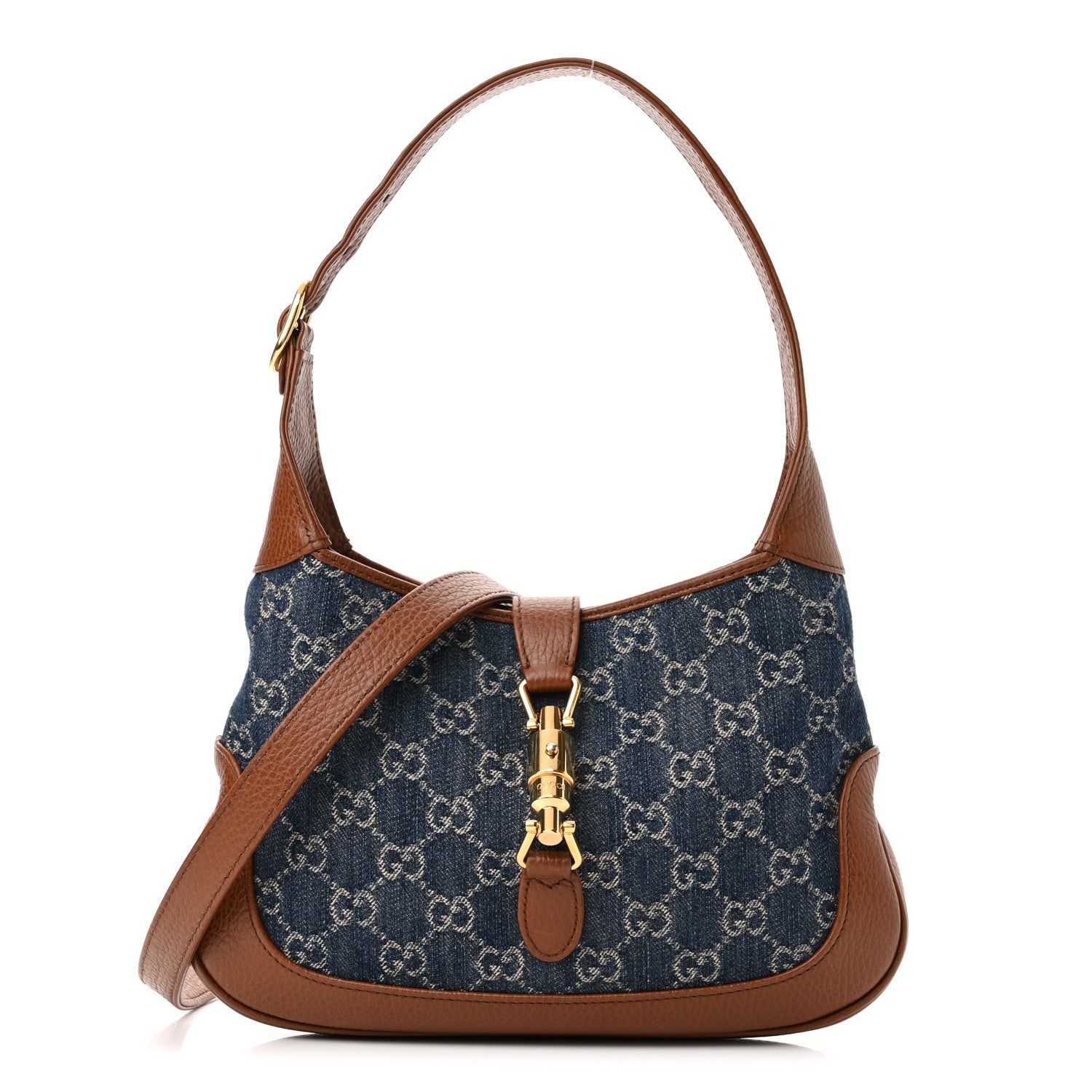 Gucci New Denim GG Monogram Calfskin Small Jackie 1961 Hobo Blue Tea ...