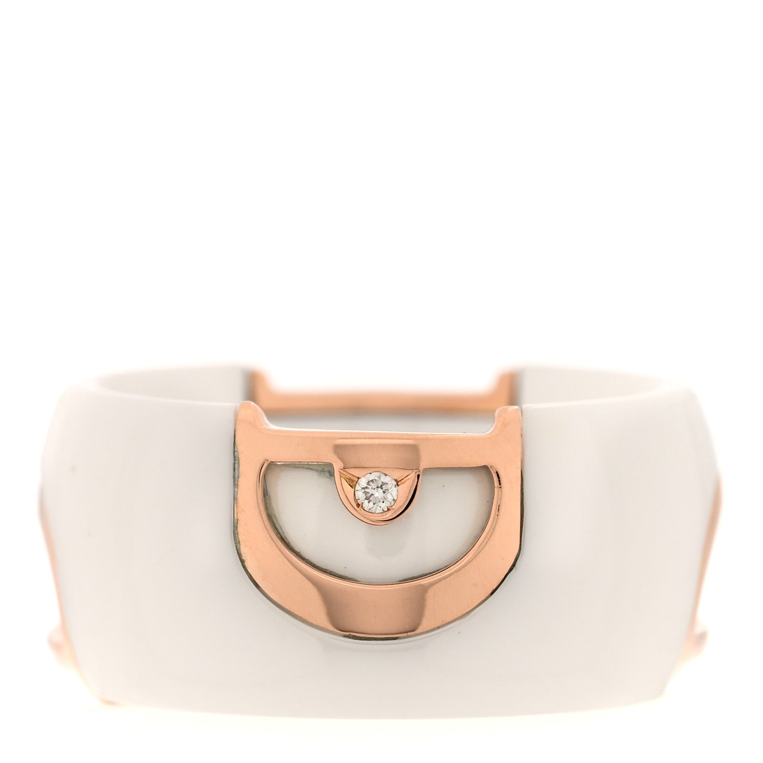 Damiani 18K Pink Gold Ceramic Diamond D Icon Ring 53 6.5 White 1743177 ...