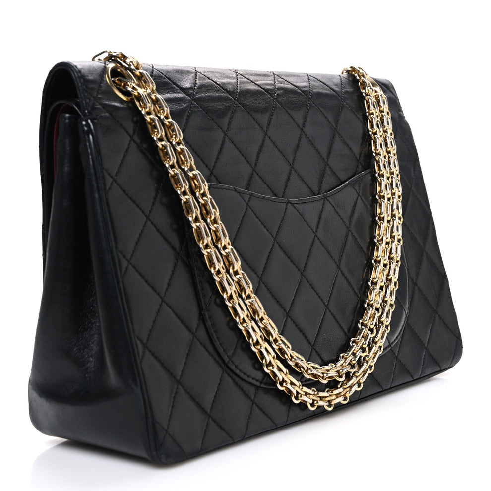 Chanel Lambskin Quilted Medium Double Flap Bijoux Chain Black 1790608 ...
