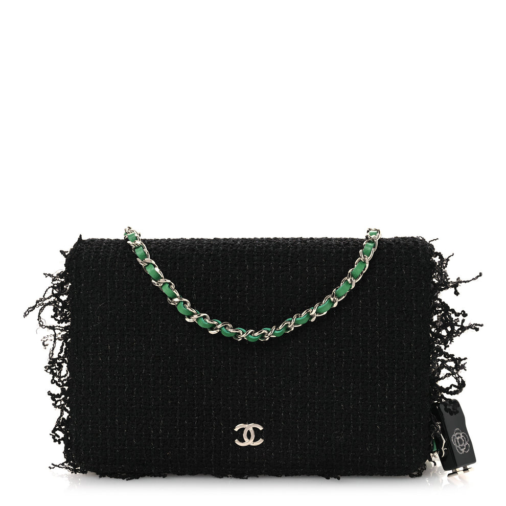 Chanel Tweed Fringe Wallet On Chain WOC Black Green 1794823 – FASHIONPHILE