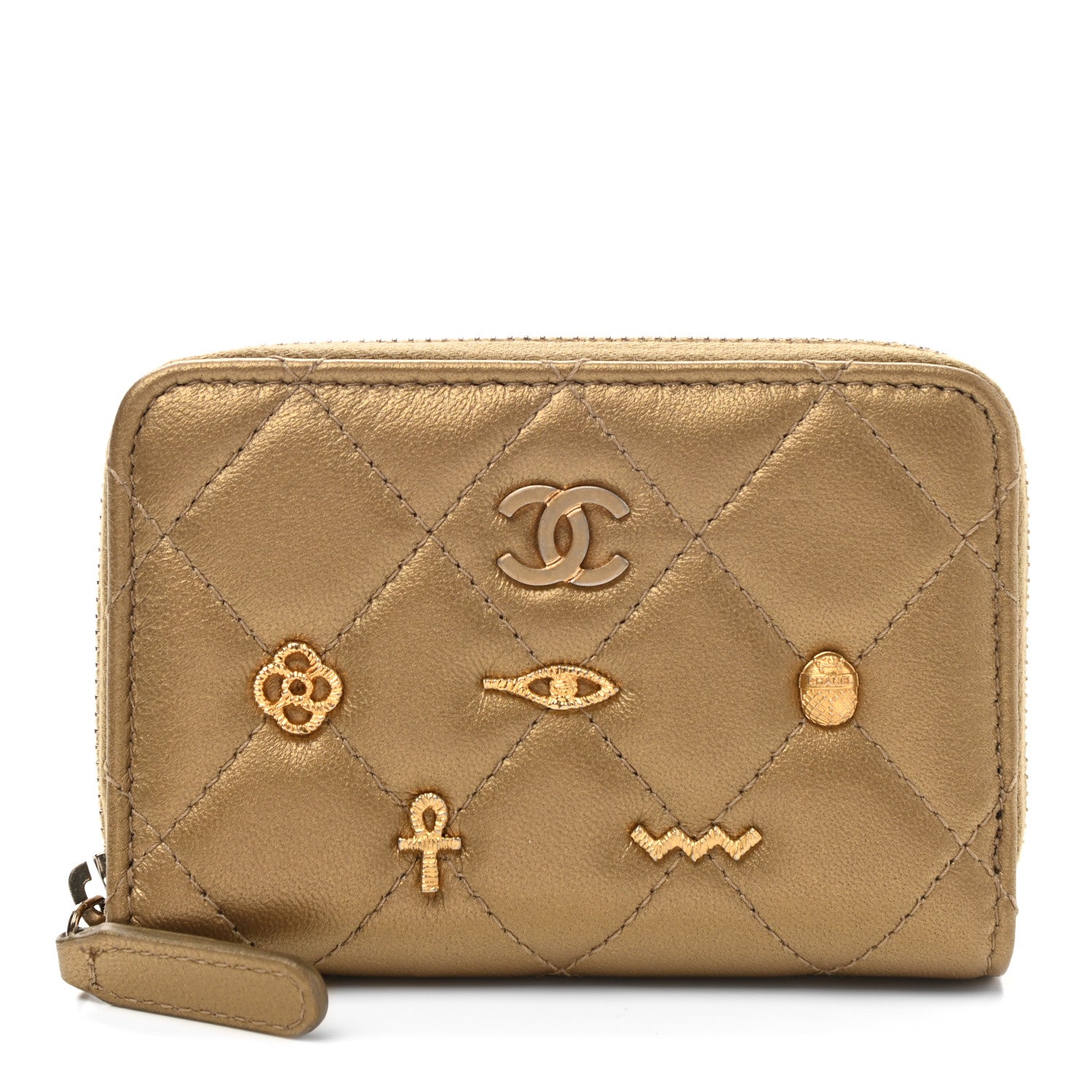 Chanel Metallic Lambskin Egyptian Amulet Zip Coin Purse Gold 1038044 ...