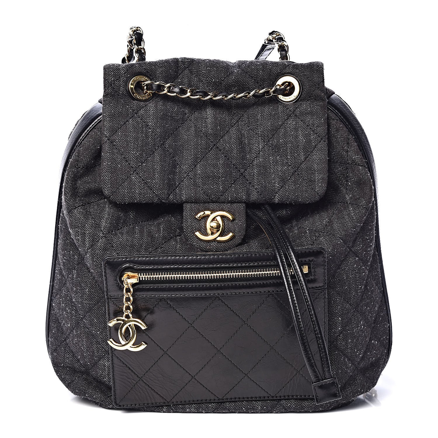 Chanel Denim Calfskin Quilted Backpack Dark Grey Black 447855 ...