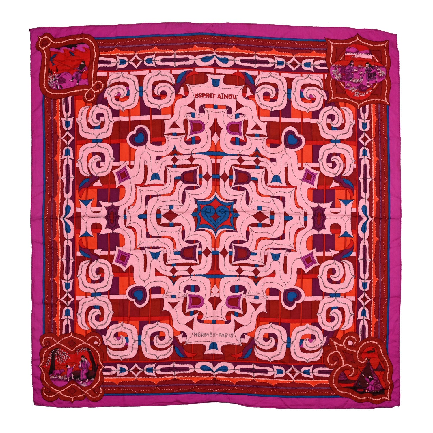 Hermes Cashmere Silk Esprit Ainou Shawl 140 Fuschia Vieux Rose Rouge H ...