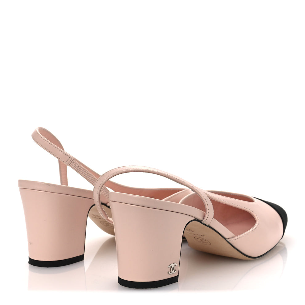 Chanel Calfskin Grosgrain Cap Toe CC Slingback Pumps 39 Light Pink ...