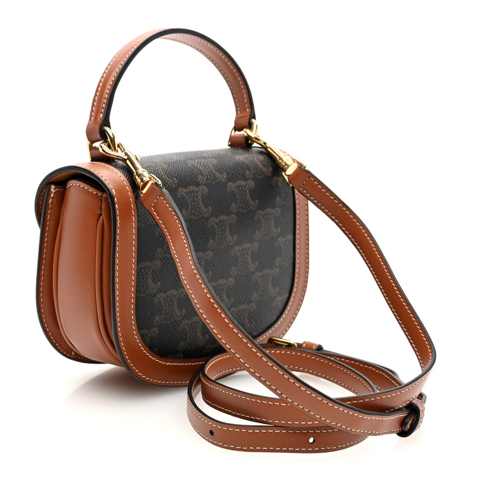 Celine Canvas Calfskin Triomphe Mini Besace Clea Tan 1652468 – FASHIONPHILE