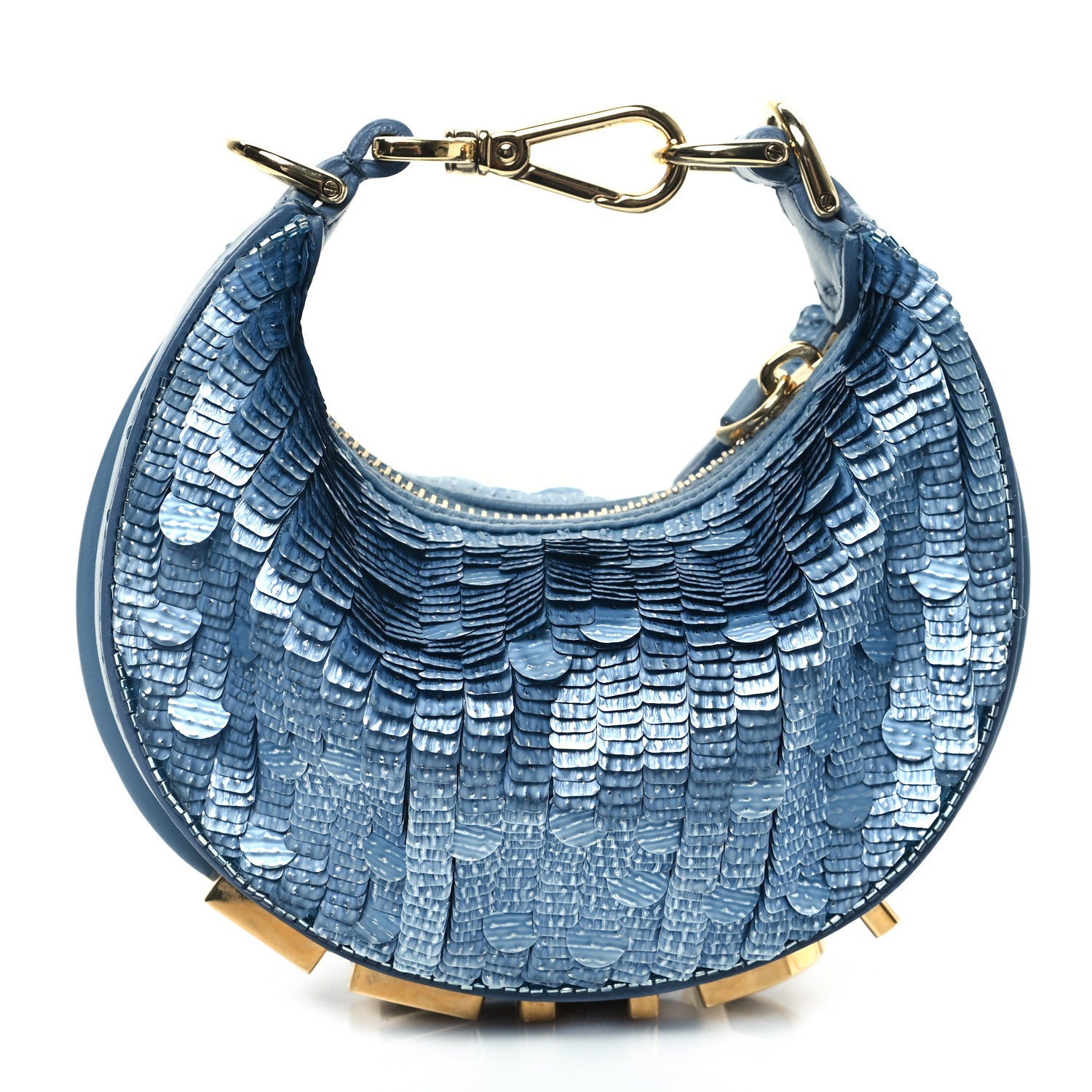 Fendi Sequin Paillettes Shiny Nappa Nano Fendigraphy Hobo Charm Denim ...