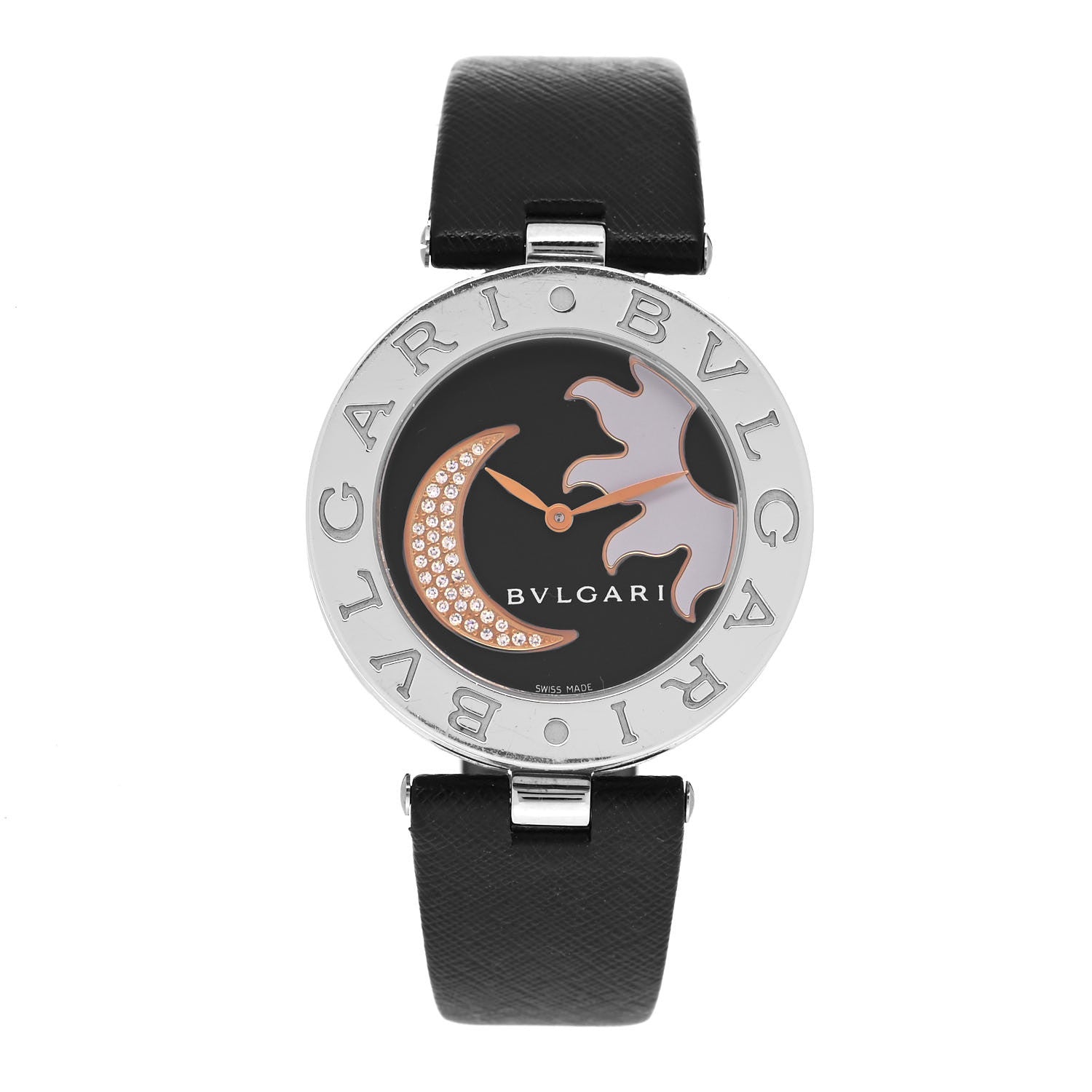 Bulgari Stainless Steel Calfskin Diamond 35mm B.Zero1 Sun & Moon Quartz ...