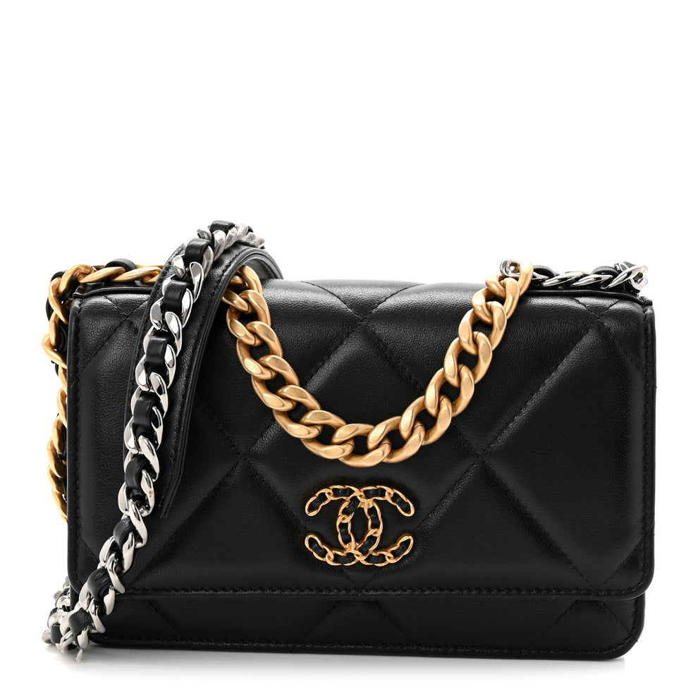 Chanel Lambskin Quilted Chanel 19 Wallet On Chain WOC Black 1856952 ...