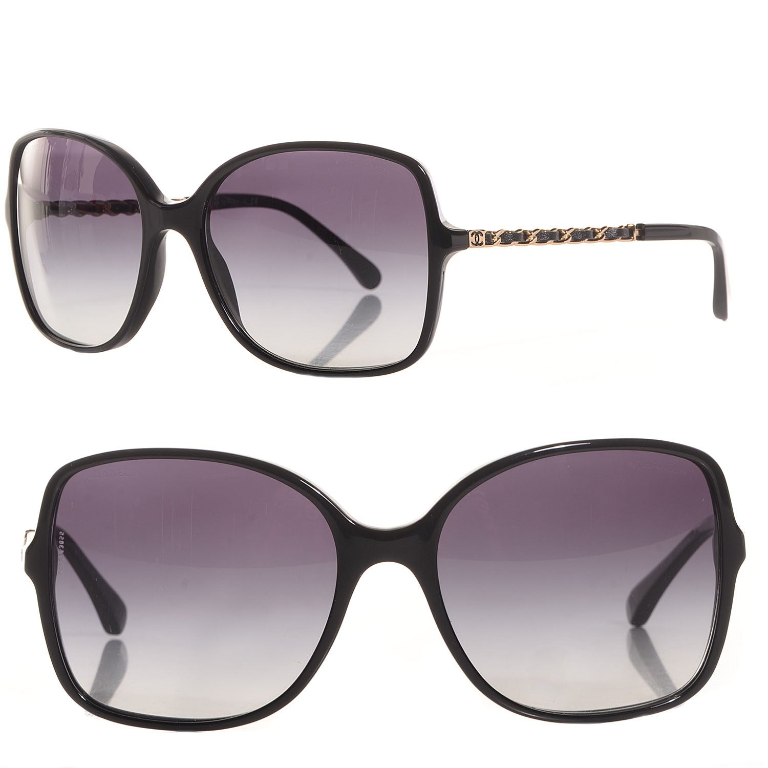 Chanel Acetate Lambskin Chain Square Sunglasses 5210-Q Black 92672 ...