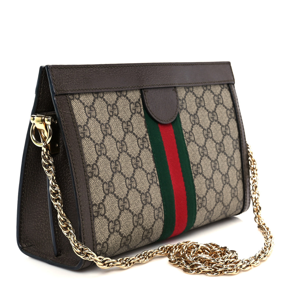 Gucci GG Supreme Monogram Web Small Ophidia Chain Shoulder Bag Brown ...