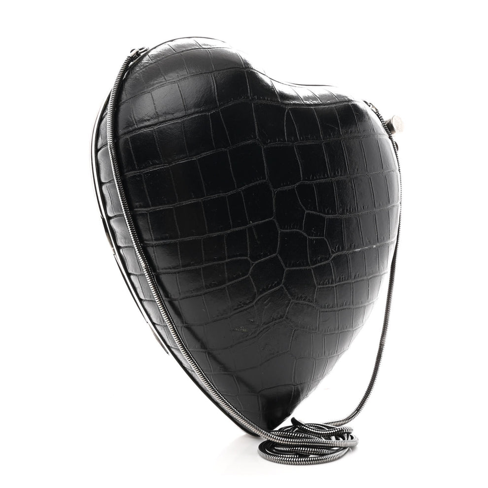 Saint Laurent Calfskin Crocodile Embossed Monogram Love Box Bag Black ...