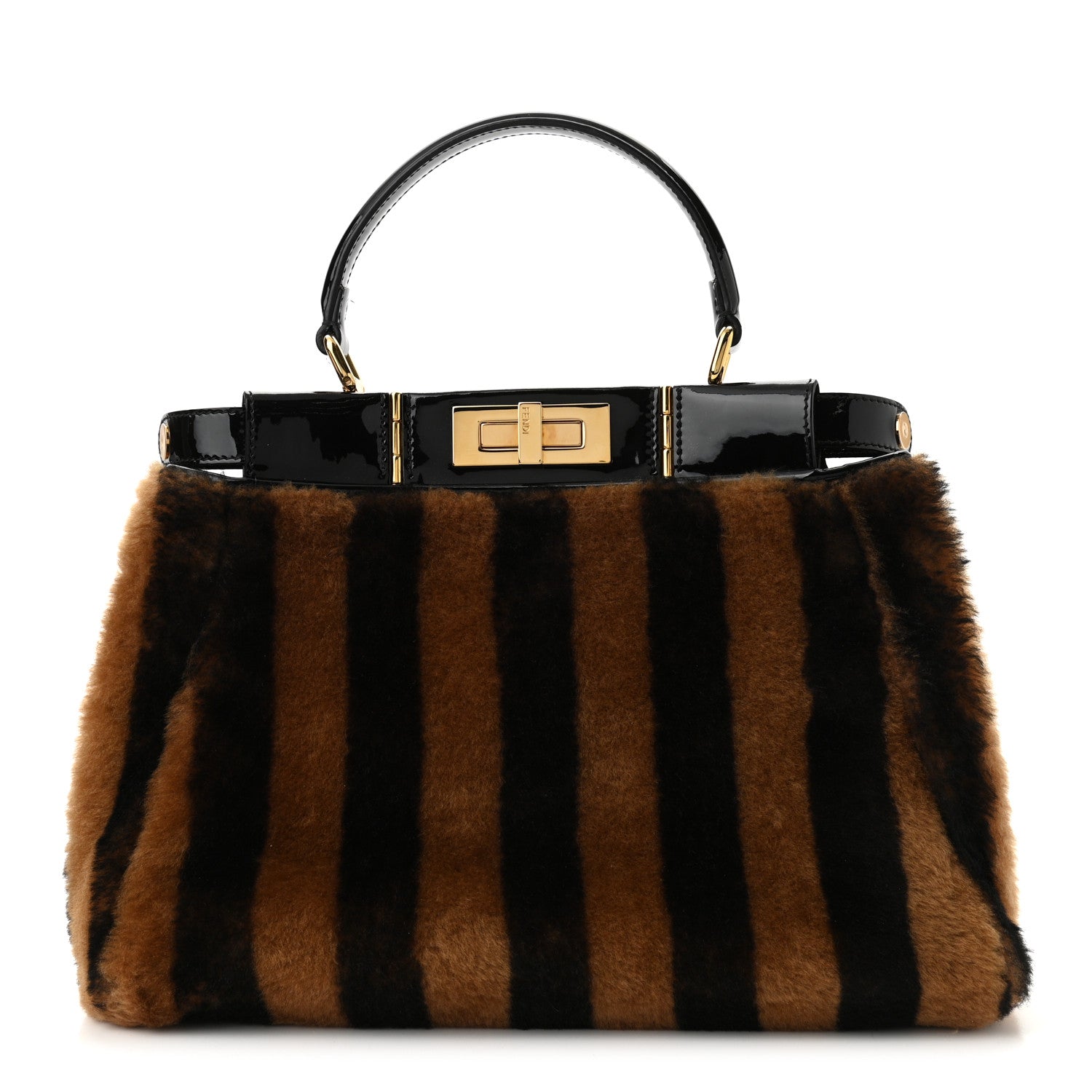 Fendi Shearling Vitello Vernice Mou Pequin Striped Medium Peekaboo ...