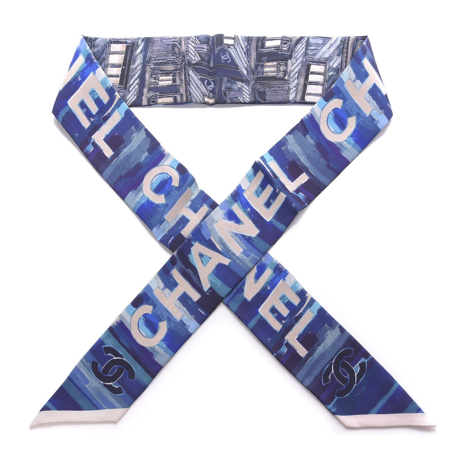 Chanel Silk Twill Slim Bandeau Scarf Blue White 685078 – FASHIONPHILE