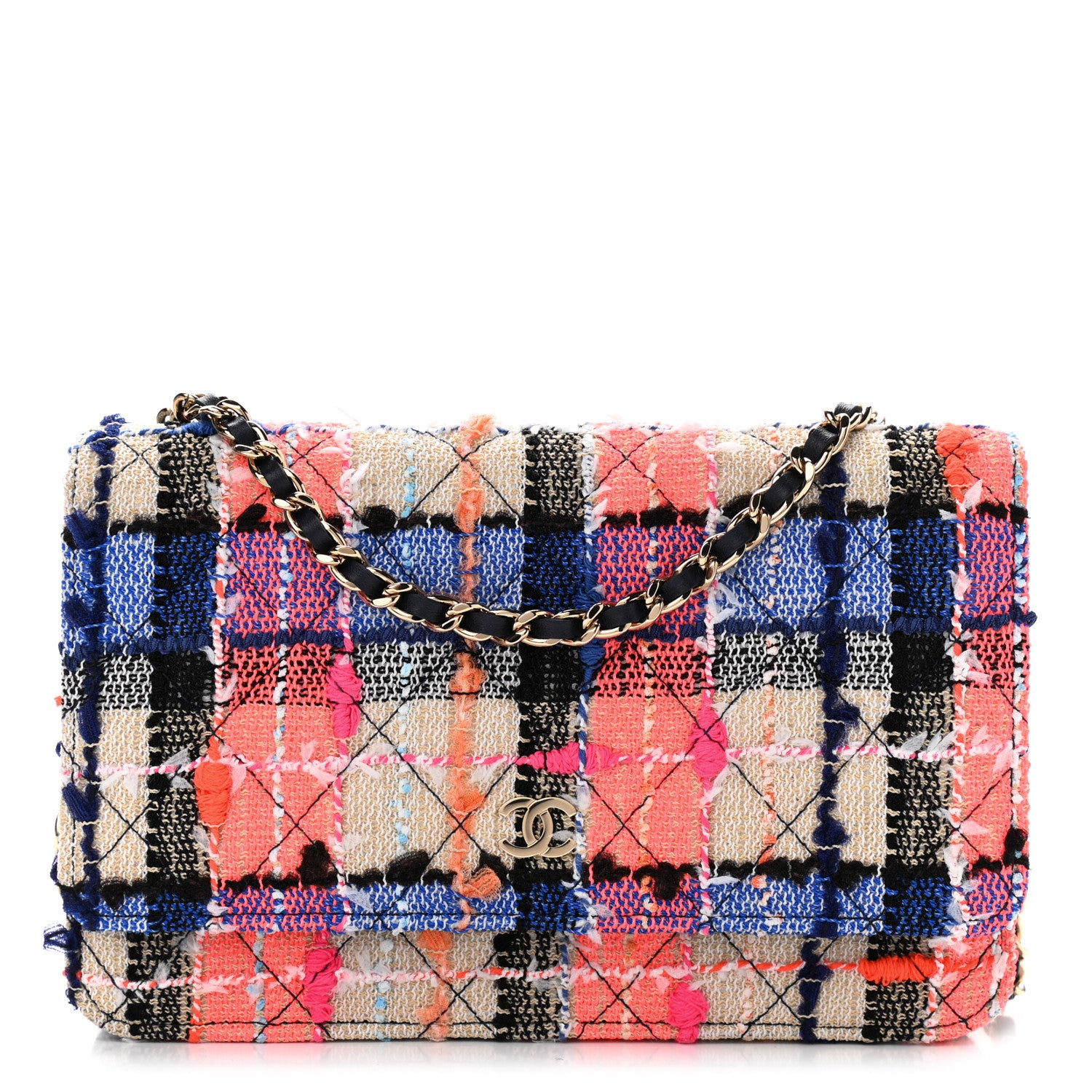 Chanel Tweed Quilted Wallet on Chain WOC Pink Blue Beige 961948 ...