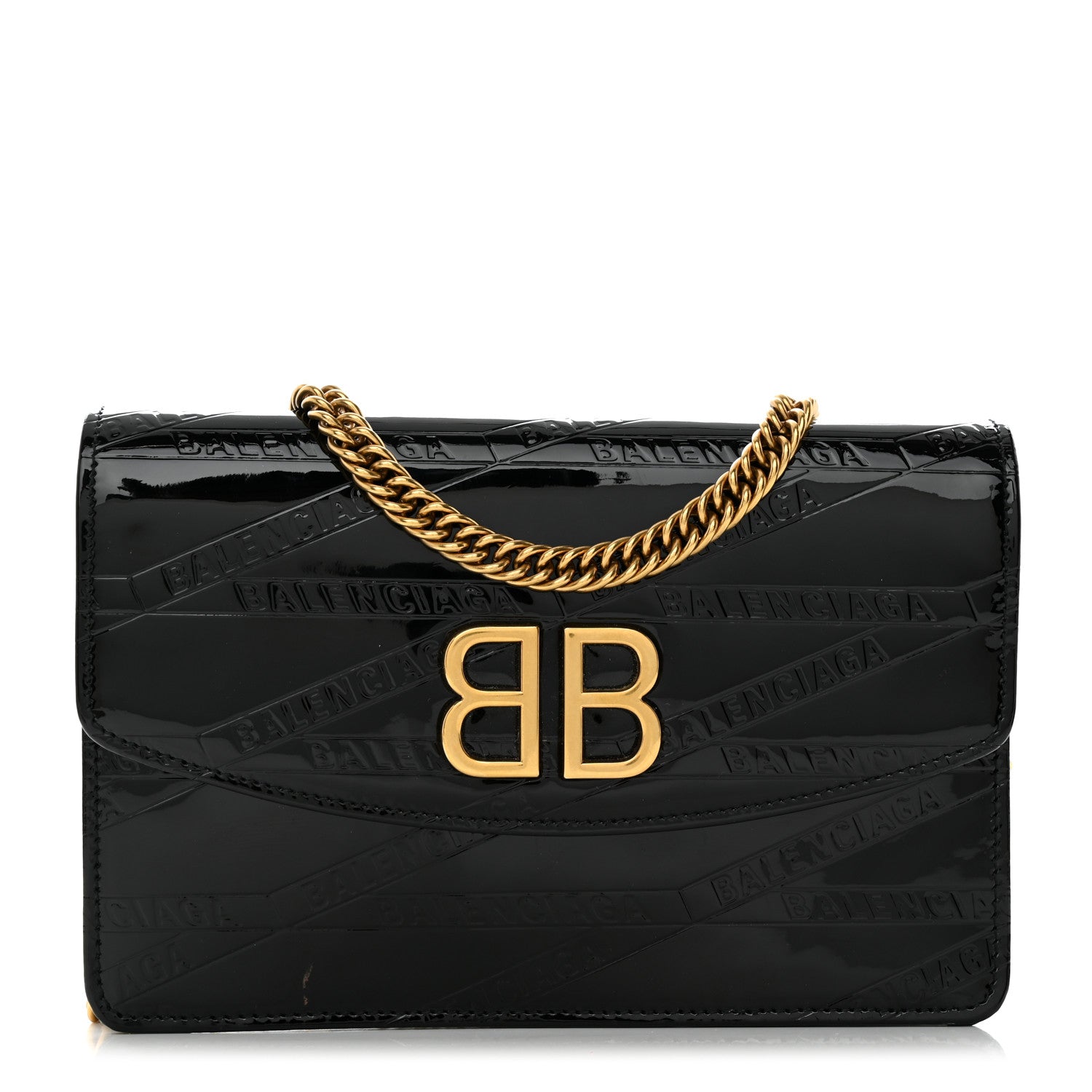 Balenciaga Patent Losange Monogram Embossed BB Wallet On Chain Black ...