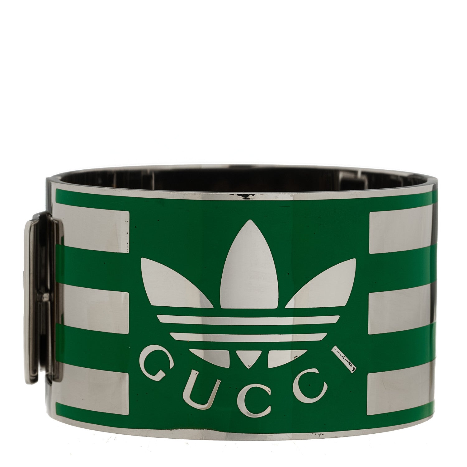 Gucci X ADIDAS Metal Enamel Cuff Bracelet S Silver Green 1763855 ...