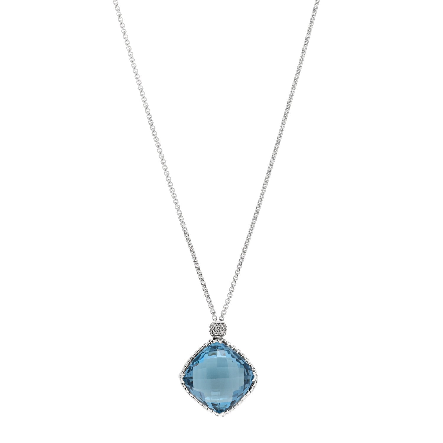 David Yurman Sterling Silver Diamond Blue Topaz 20mm Cushion on Point ...