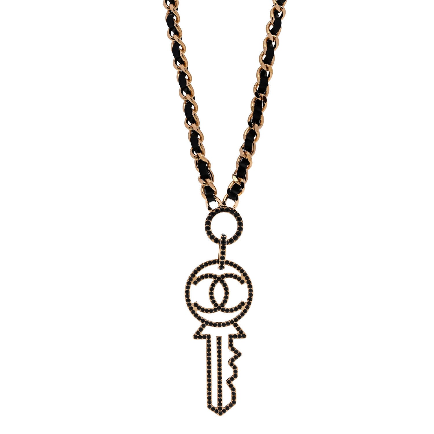 Chanel Patent Crystal Key Necklace Gold Black 1623508 – FASHIONPHILE