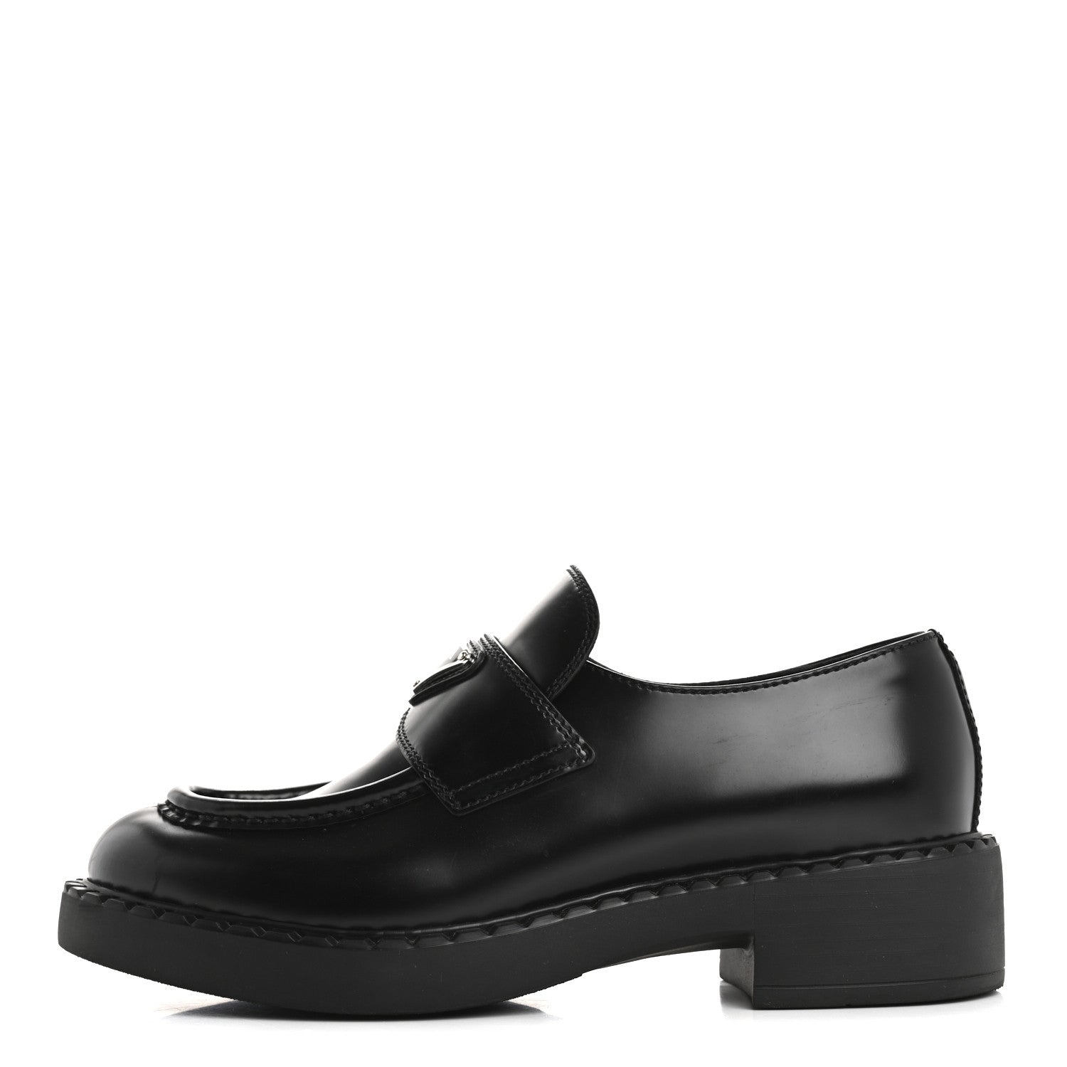 Prada Spazzolato Metal Triangle Logo 50mm Loafers 37 Black 1691889 ...