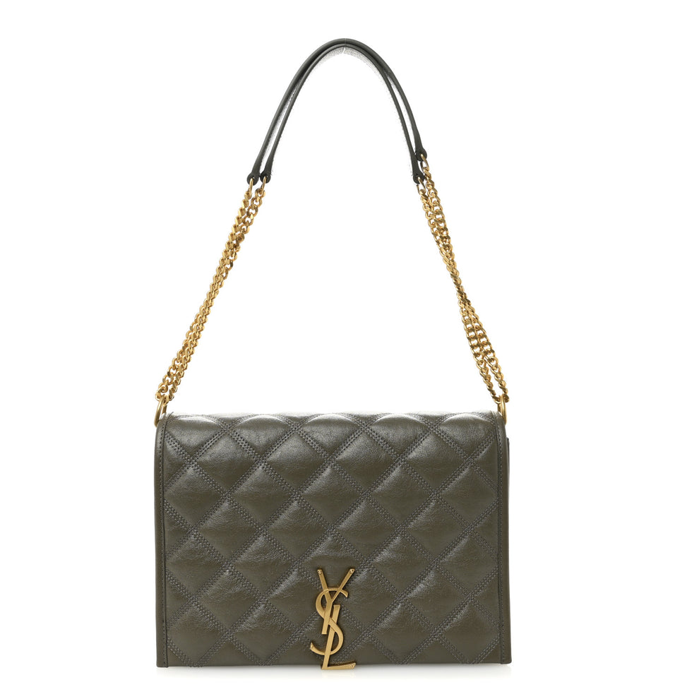 Saint Laurent Lambskin Quilted Mini Becky Chain Bag Grey Kaki 1774500 ...