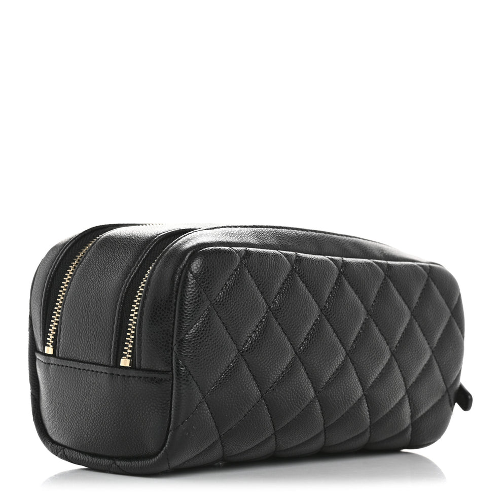Chanel Caviar Quilted Double Zip Pouch Cosmetic Case Black 1750546 ...