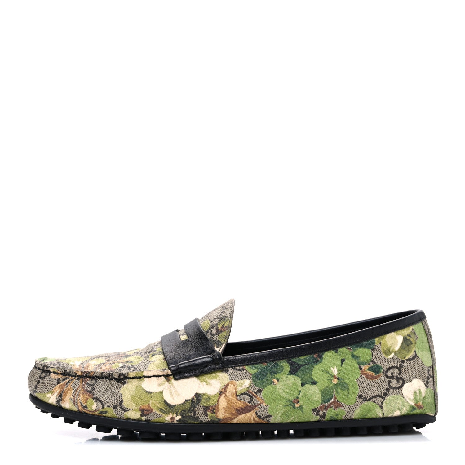 Gucci GG Supreme Monogram Blooms Mens Driver Loafers 7 Beige New ...
