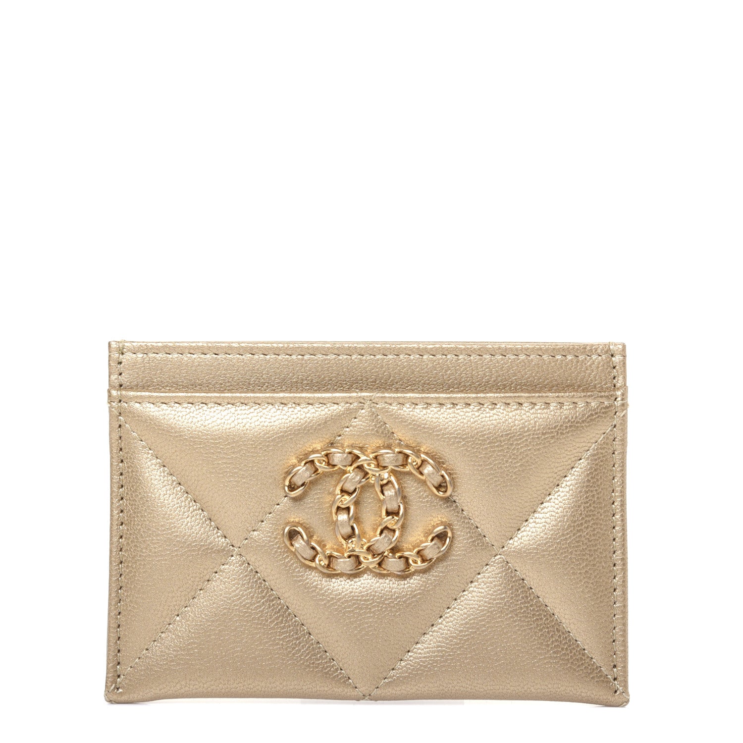 Chanel Metallic Goatskin Quilted Chanel 19 Card Holder Gold 688355 ...