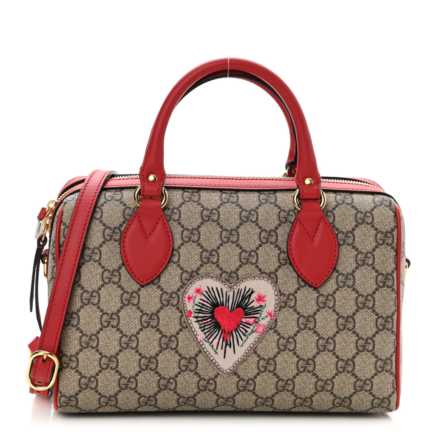 Gucci GG Supreme Monogram Heart Embroidered Small Boston Red 1131945 ...