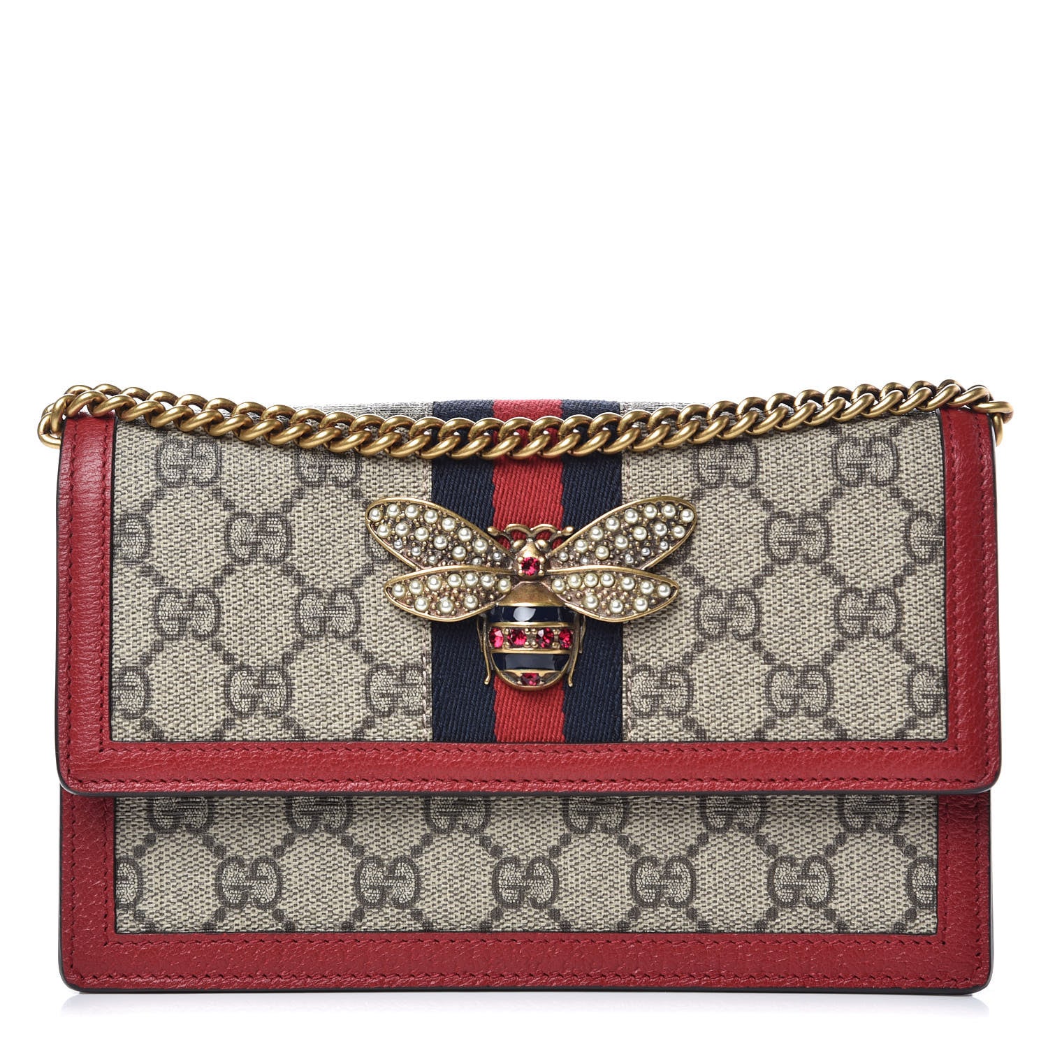 Gucci GG Supreme Monogram Web Queen Margaret Chain Wallet Red 382971 ...