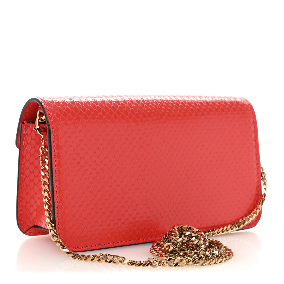 Versace Calfskin Snakeskin Embossed Virtus Mini Chain Crossbody Red ...