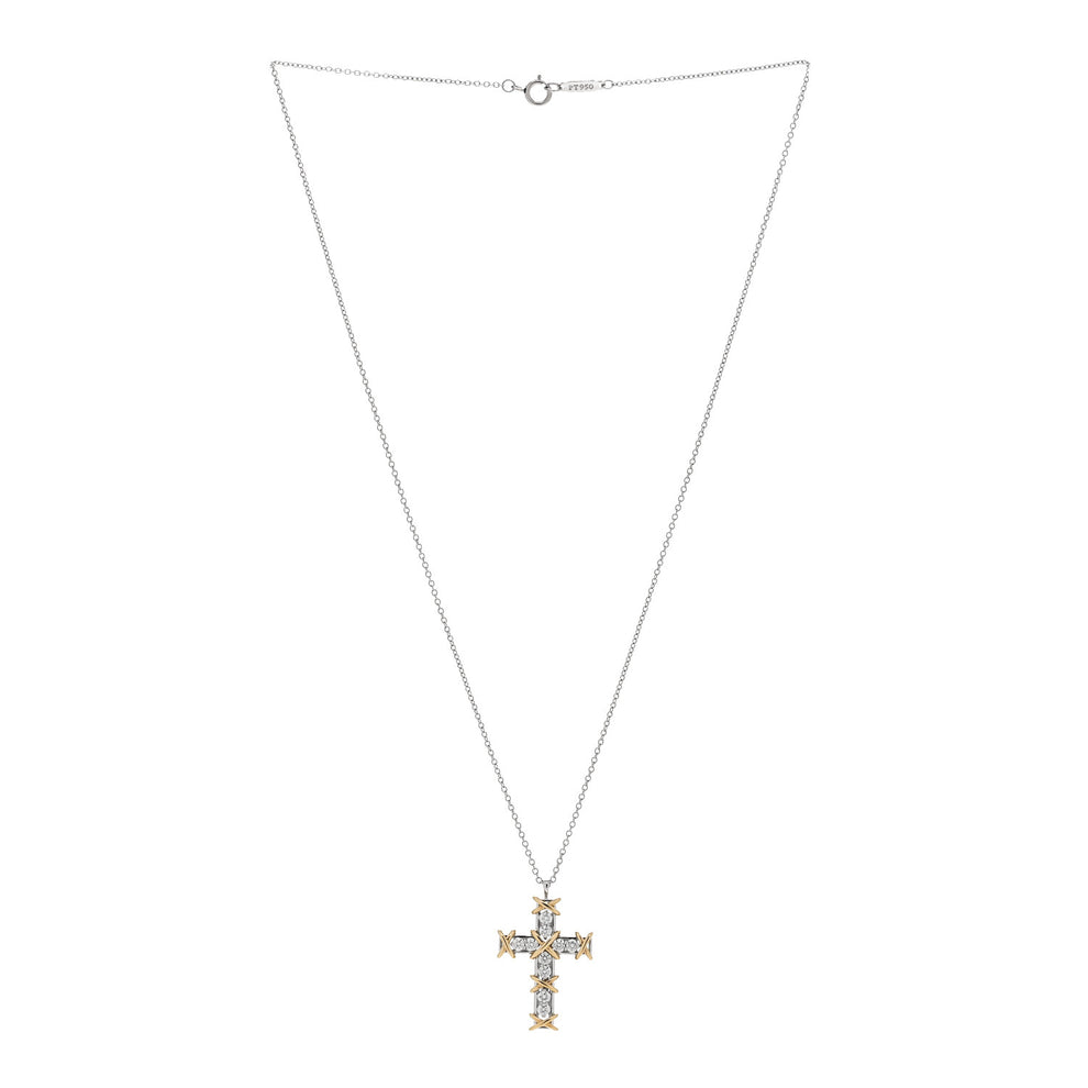 Tiffany Platinum 18K Yellow Gold Diamond Schlumberger Ten Stone Cross ...