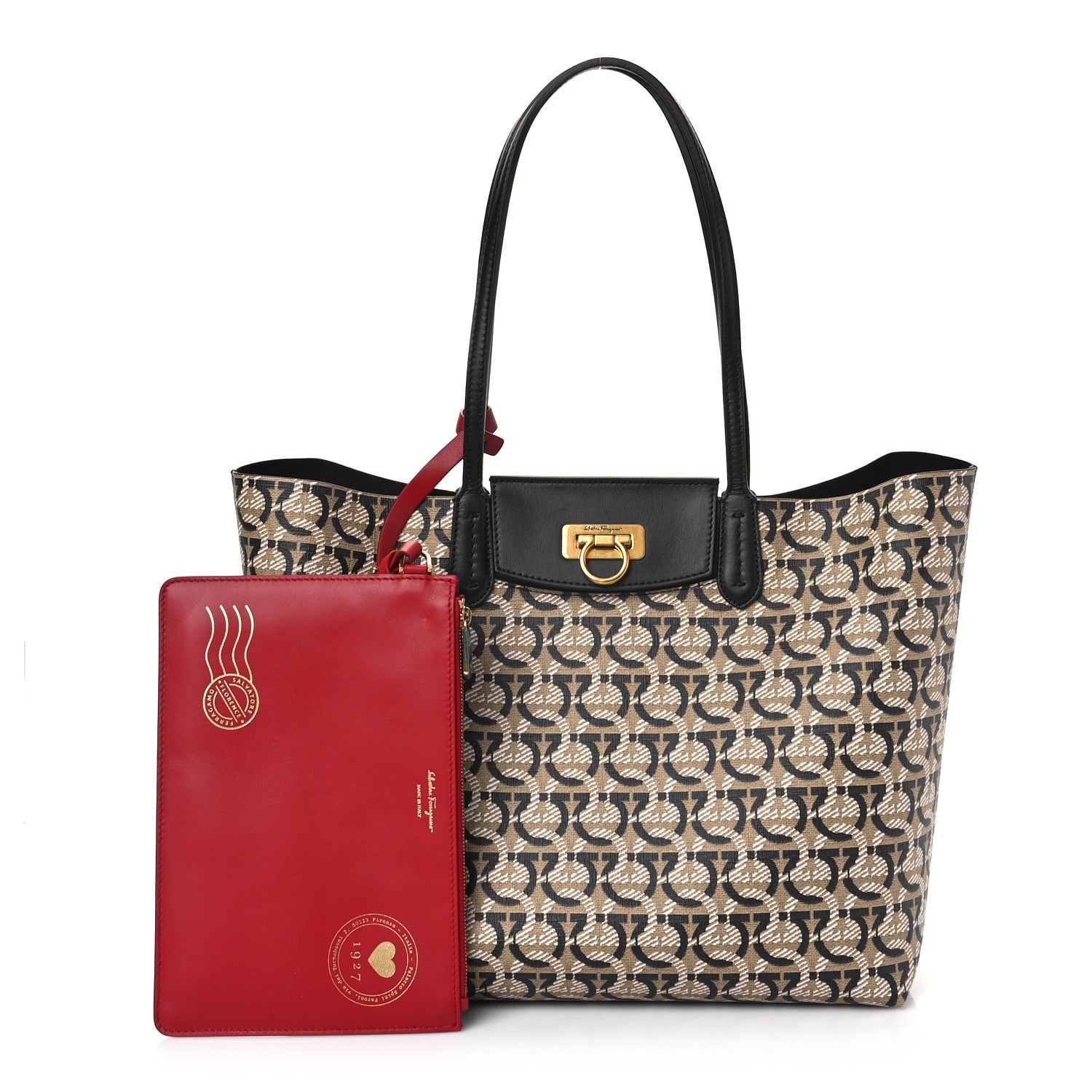 Salvatore Ferragamo Canvas Calfskin Gancini Bag Black 1228039 ...